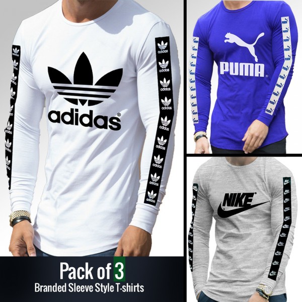 Pack of 3 Branded Sleeve Style T-shirts